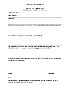 Fillable Online rnoh nhs APPENDIX C REFERENCE FORM - RNOH is the ...