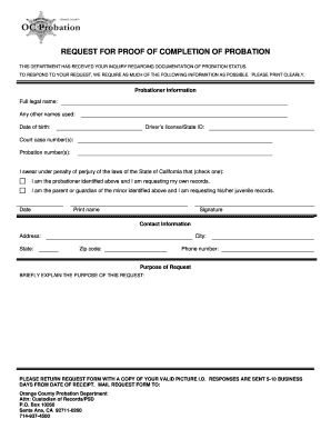 Fillable Online REQUEST FOR PROOF OF COMPLETION OF PROBATION THIS ...