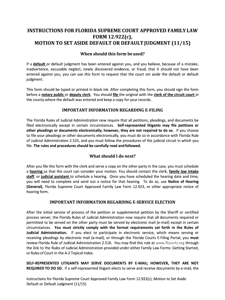 Fillable Online flcourts MOTION TO SET ASIDE DEFAULT OR DEFAULT JUDGMENT (1115) Fax Email Print ...