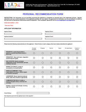 Fillable Online Personal recommendation bformb - bLEADb Program Fax Email Print - pdfFiller
