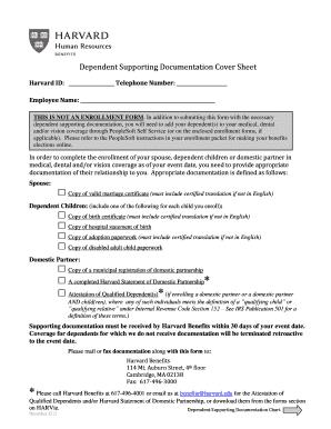 Fillable Online Dependent Supporting Documentation Cover Sheet Fax ...