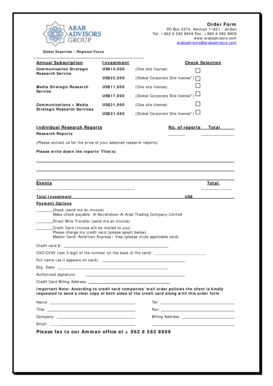 Fillable Online Order Form PO Box 2374 Amman 11821 - Jordan Fax Email ...