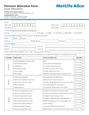 Fillable Online metlife Premium Allocation Form Fund Allocation ...