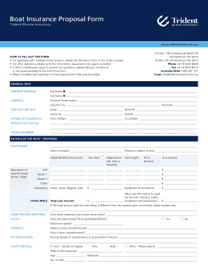 Fillable Online Boat Insurance Proposal Form - Trident Marine Fax Email ...