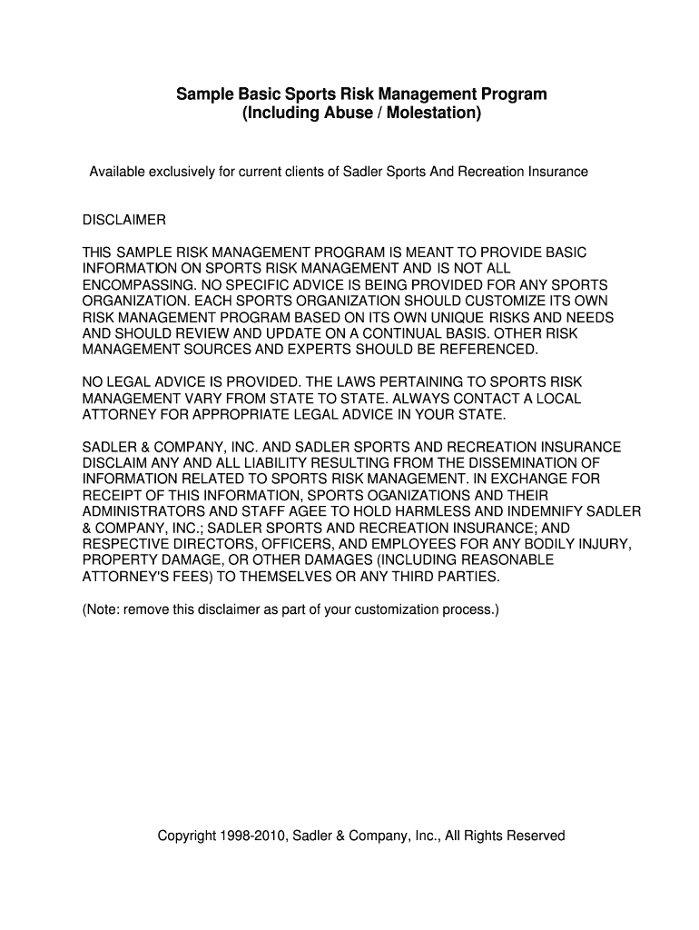 Fillable Online Sample Basic Sports Risk Management Program 1-11-10doc ...