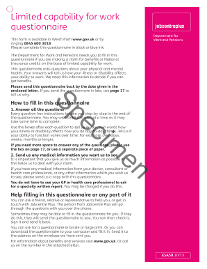 Fillable Online How to fill in this questionnaire Specimen ...