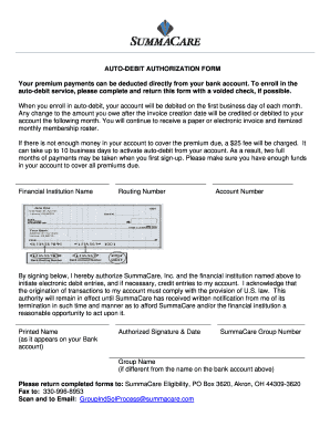 Fillable Online AUTO-DEBIT AUTHORIZATION FORM Your premium payments can be Fax Email Print ...