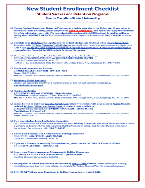 Fillable Online scsu New Student Enrollment Checklist - scsuedu Fax Email Print - pdfFiller