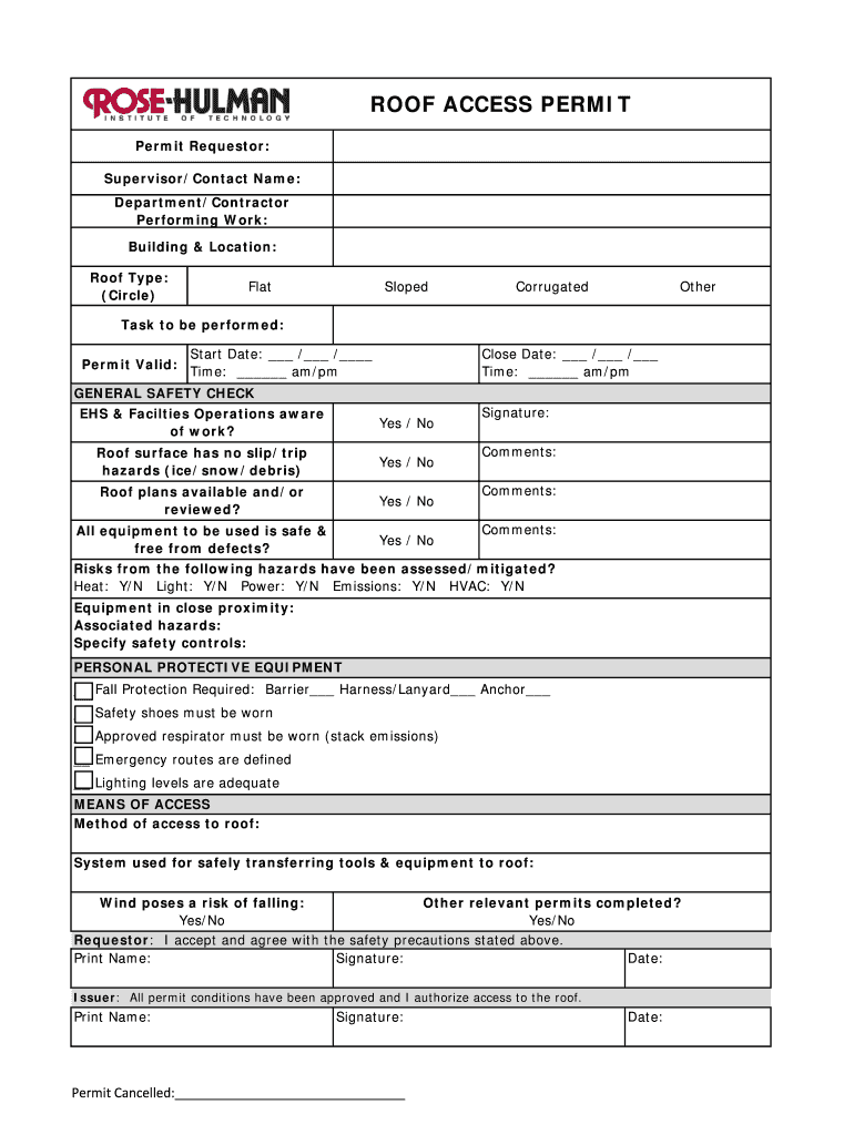 Roof Access Program - Blank Fillable Template | Fill Out, Print ...
