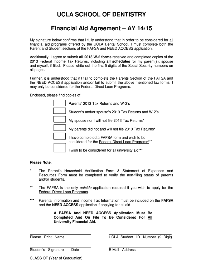 Fillable Online dentistry ucla UCLA SCHOOL OF DENTISTRY Financial Aid ...