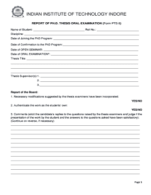 Fillable Online academic iiti ac THESIS ORAL EXAMINATION (Form PTS 6 ...
