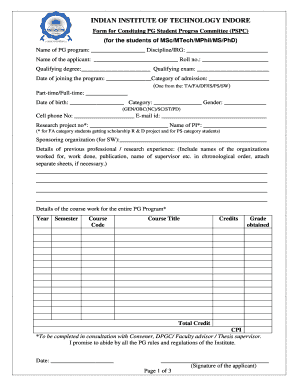 Fillable Online academic iiti ac Form for Consituing PG Student Progrss ...