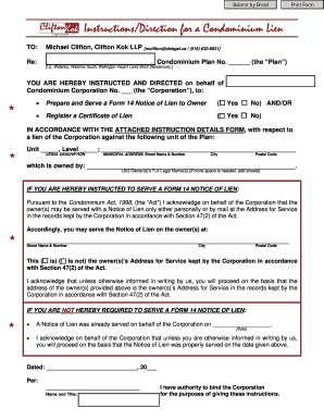 Fillable Online Condominium Lien Instructions - Clifton Kok LLP Legal Counsel Fax Email Print ...