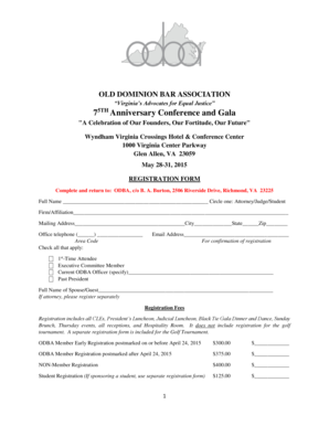 Fillable Online 75TH Anniversary Conference and Gala - Old Dominion Bar ...