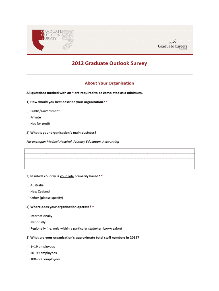 Fillable Online 2012 Graduate Outlook Survey - graduatecareerscomau Fax ...
