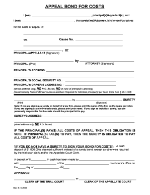 Fillable Online circuitclerk nashville APPEAL BOND FOR COSTS ...