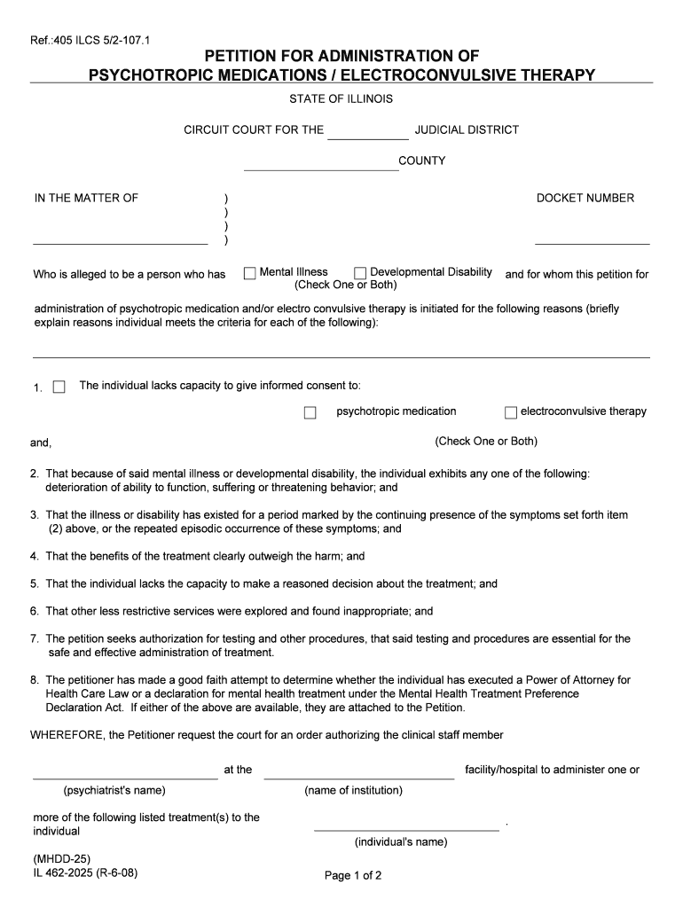 Fillable Online dhs state il Ref405 ILCS 52-1071 PETITION FOR ...