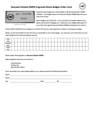 Fillable Online seacoastnmra Seacoast Division NMRA Engraved Name ...