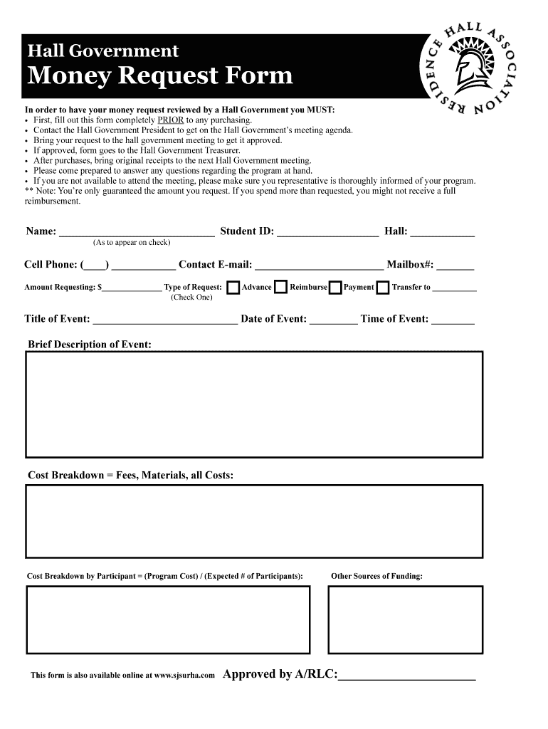 Fillable Online Money Request bFormb Fax Email Print - pdfFiller