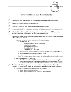 Fillable Online Driver Identification Card Renewal Checklist - leetccom ...