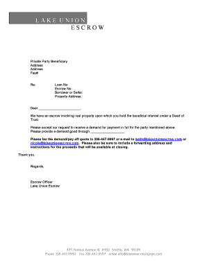 Fillable Online Pay Off Demand Statement - Lake Union Escrow Fax Email ...