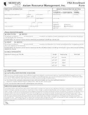 Fillable Online Form-Enrollment FSA Axiom Resource Management 2015 Fax ...