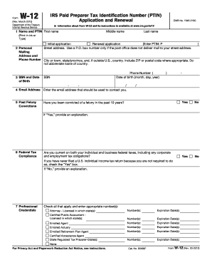 Fillable Online Form W-12 Revised March 2012 IRS Paid Preparer Tax ...