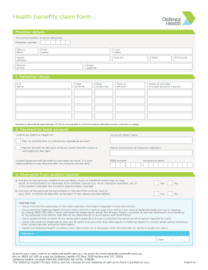 Fillable Online defencehealth com Health benefits claim form ...