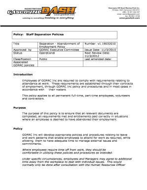 Fillable Online Staff Separation Policies Separation - Abandonment of ...