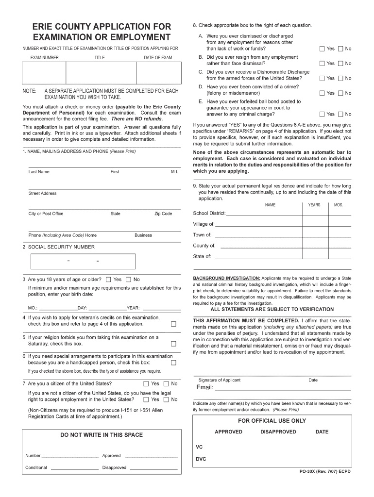 Fillable Online www2 erie ERIE COUNTY APPLICATION FOR Fax Email Print ...