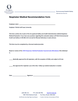 Fillable Online fgcu Administrative Services Respirator Medical ...
