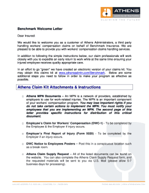 Fillable Online Benchmark Welcome Letter Fax Email Print - pdfFiller