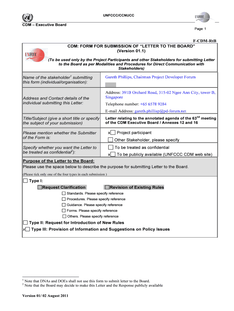 Fillable Online cdm unfccc F-CDM-RtB CDM FORM FOR SUBMISSION OF LETTER ...