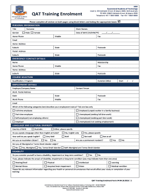 Fillable Online qat qld edu 1892 QAT Training Enrolment Fax Email Print ...