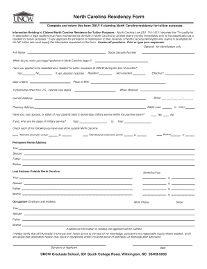 Fillable Online ncmentor North Carolina Residency Form - ncmentororg ...