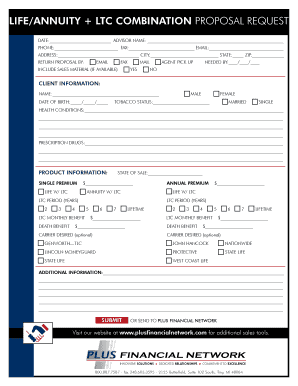Fillable Online LIFEANNUITY LTC COMBINATION PROPOSAL REQUEST Fax Email Print - pdfFiller