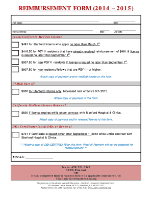 Fillable Online med stanford REIMBURSEMENT bFORMb 2014 b2015b Fax Email Print - pdfFiller
