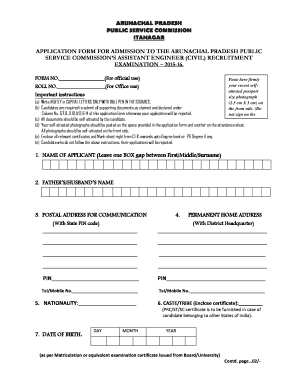 Fillable Online appsc gov APPLICATION FORM FOR ADMISSION TO THE ...