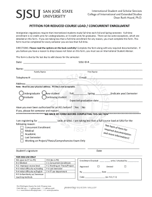Fillable Online sjsu Petition for reduced course load concurrent enrollment Fax Email Print ...