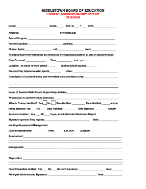 Fillable Online Student Accident Injury Report 2015-2016 - mps1org Fax ...