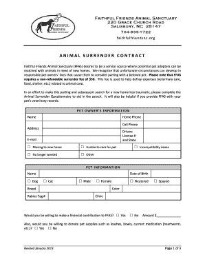 Fillable Online faithfulfriendsnc ANIMAL SURRENDER bCONTRACTb ...