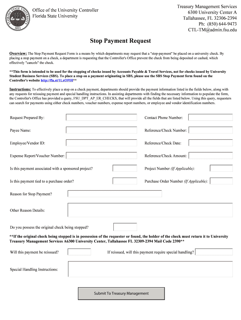 Fillable Online controller vpfa fsu Stop Payment Request - controllervpfafsuedu Fax Email Print ...