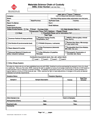 Fillable Online Materials Science Chain of Custody EMSL Order Number ...