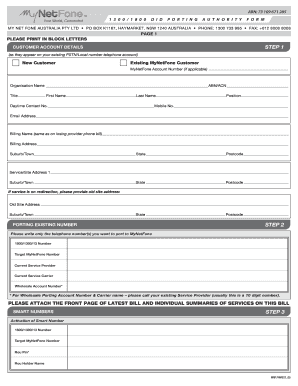 Fillable Online TM 13001800 DID PORTING AUTHORITY FORM - MyNetFone Fax ...