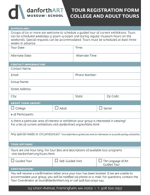 Fillable Online danforthart TOUR REGISTRATION FORM COLLEGE AND ADULT TOURS - danforthart Fax ...
