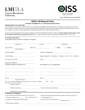 Fillable Online lmu SEVIS I-20 Request Form 2015 - wwwlmuedu Fax Email ...