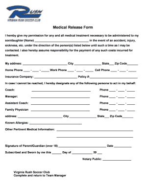 Fillable Online Medical Release Form - varushcom Fax Email Print - pdfFiller