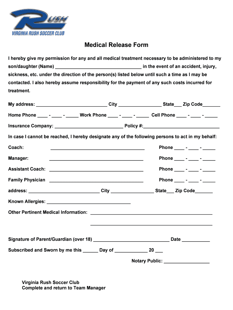 Fillable Online Medical Release Form - varushcom Fax Email Print - pdfFiller