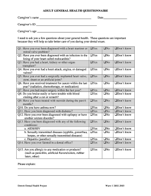 Fillable Online WI Adult General Health Questionnaire Bright Yellowdoc ...