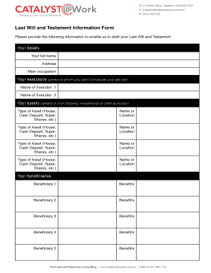 Fillable Online Last Will and Testament Information Form Fax Email ...